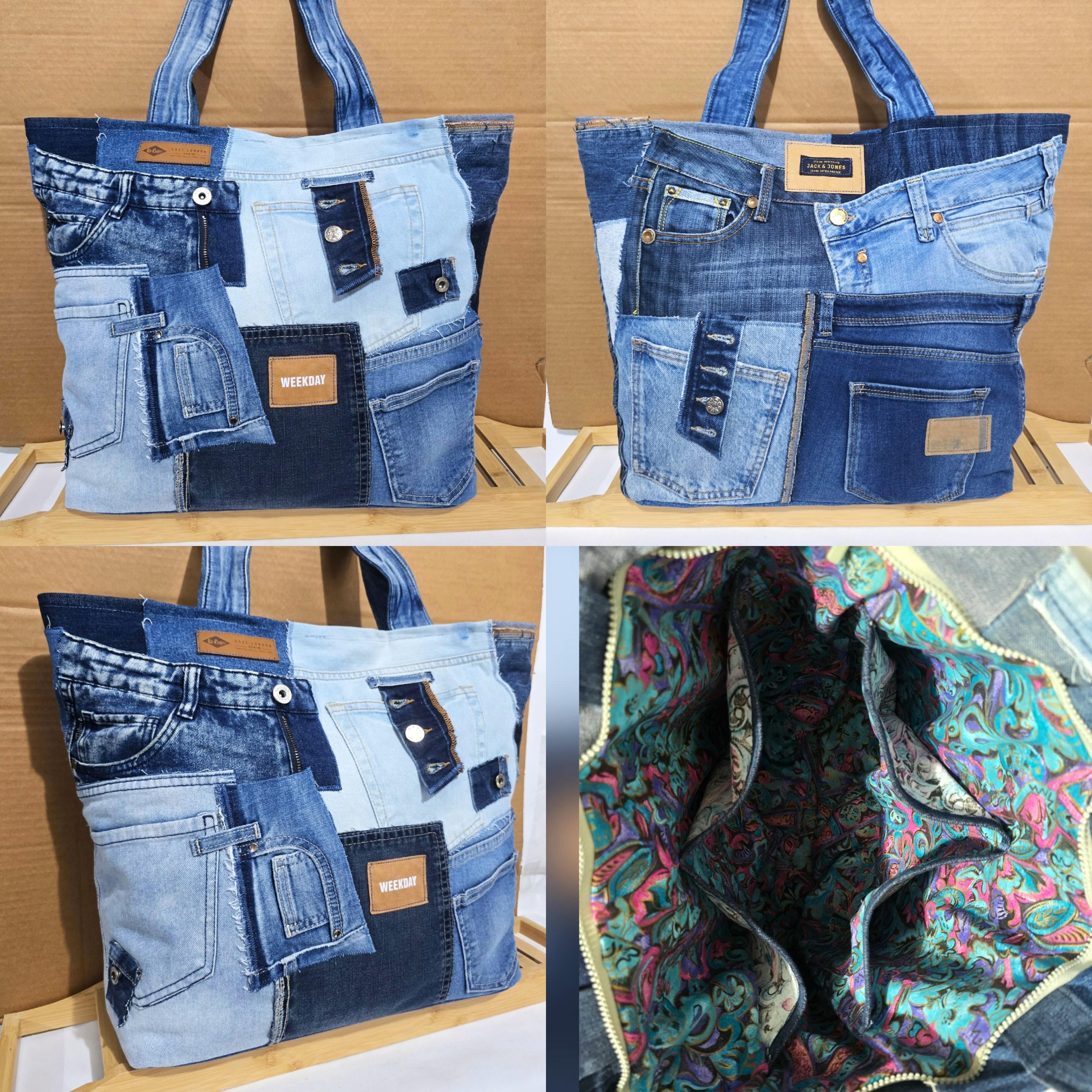 Patchwork Denim Shopper Bag - Tote Jeans Bag - Upcycled Market Bag ...