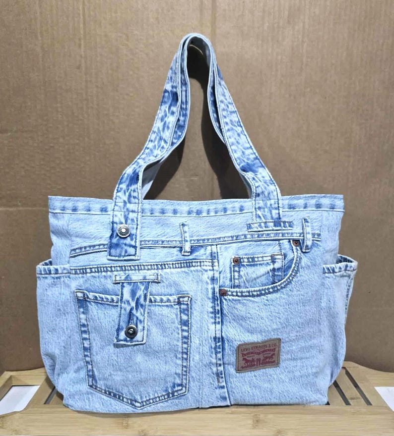 Patchwork Denim Shopper Bag - Tote Jeans Bag - Upcycled Market Bag ...