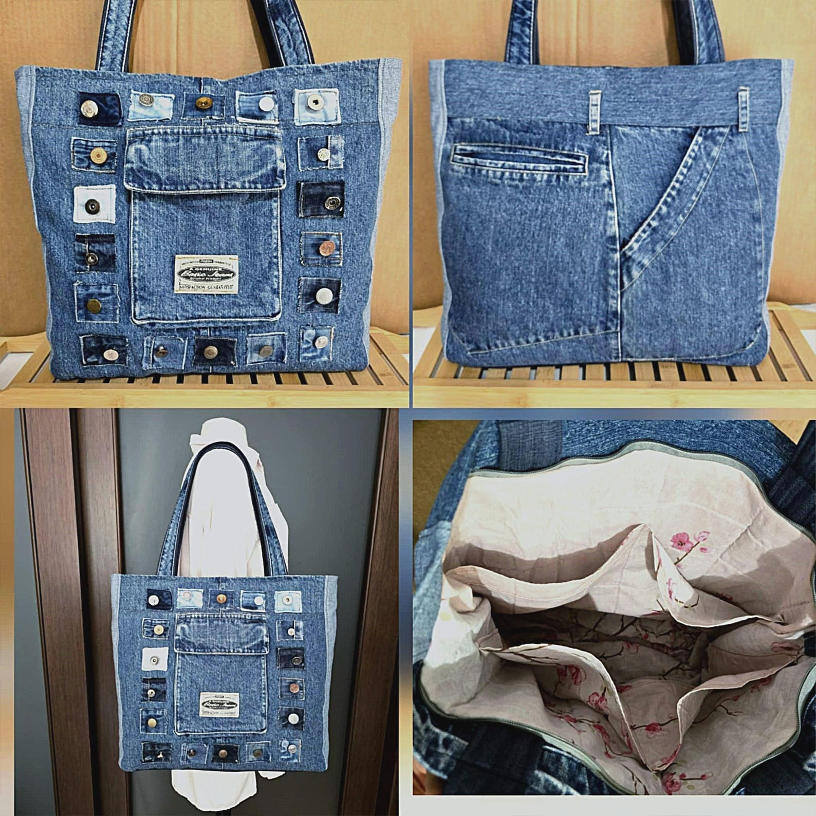 Patchwork Denim Shopper Bag - Tote Jeans Bag - Upcycled Market Bag ...