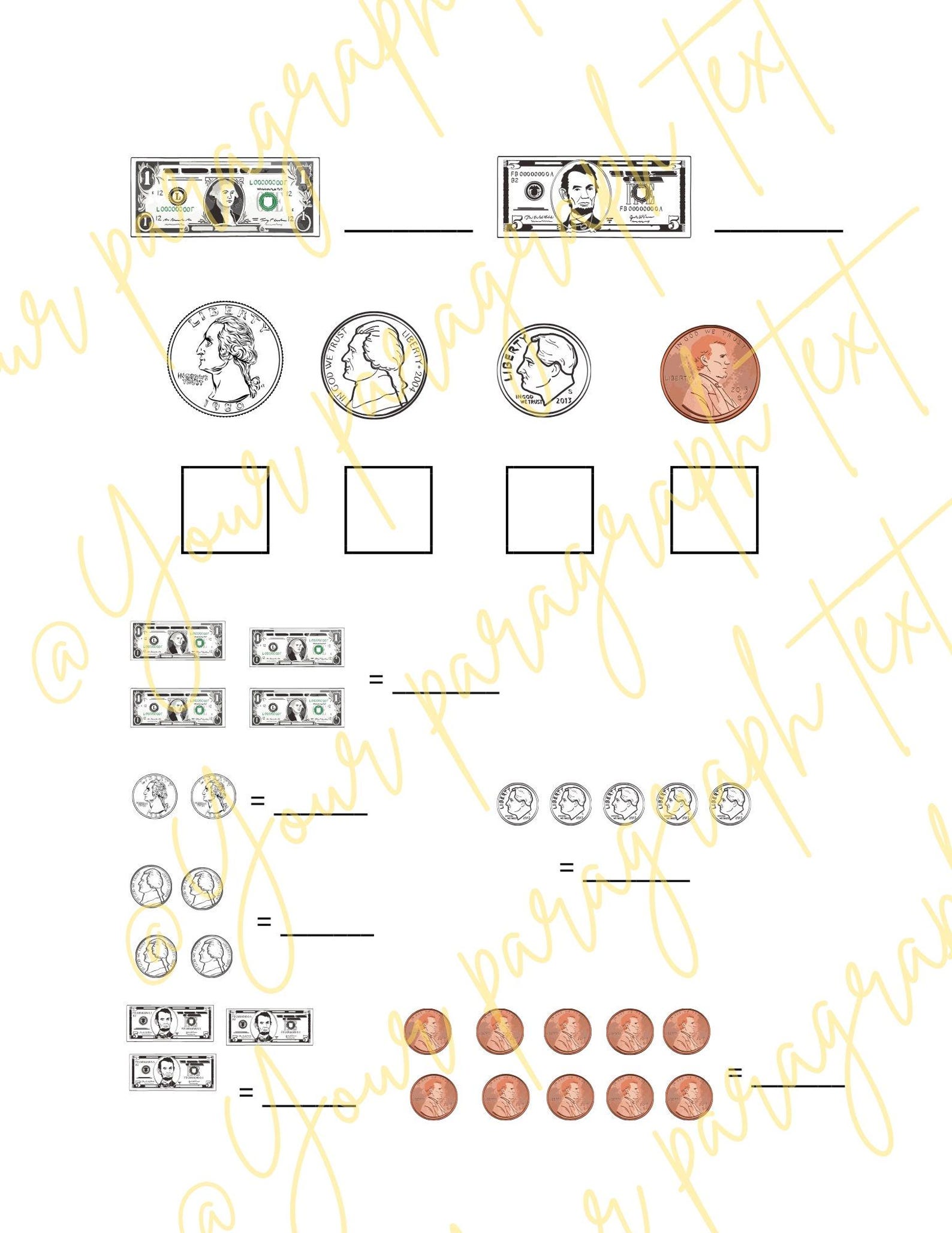 Money Math Worksheets for Elementary Students/coins and Bills Grade 1-3 ...
