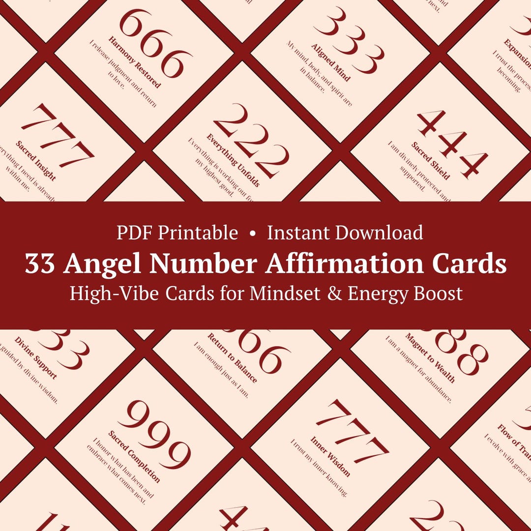 33 Printable Affirmation Cards PDF Angel Numbers 111 to 999 Spiritual ...