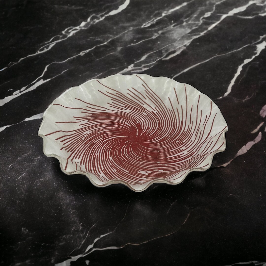 Vintage Red Swirl Spaghetti String Ice Textured Scalloped Glass Bowl - Etsy