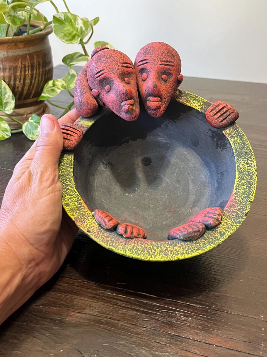 Vintage Mid Century Ribbed Art Pottery African Decorative Bowl Carved ...