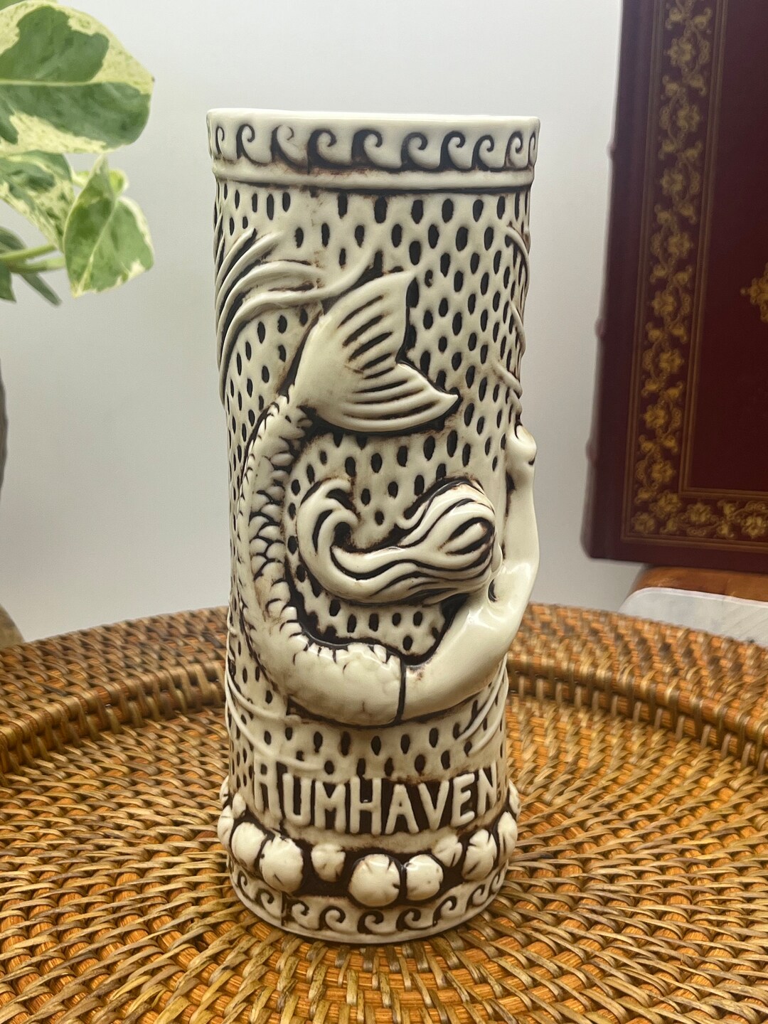 Vintage Tiki Rob Mermaid Tiki Glass Rum Haven Siren Barware Brown White ...