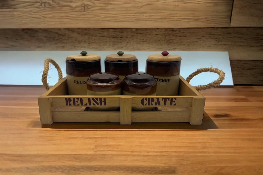 Vintage Enesco Relish Crate With Jars S&P Relish Mustard Ketchup ...