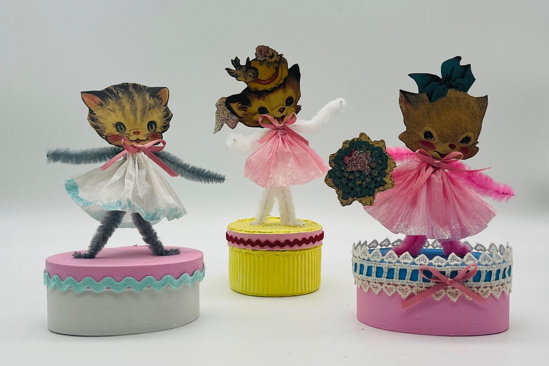 Vintage Kitten Chenille Bumps Handmade Kitschy Cute Adorable Decor ...