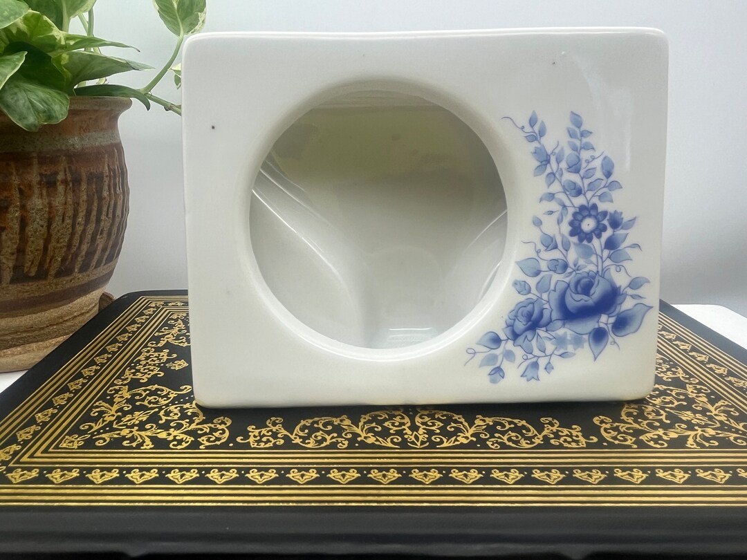 Vintage Small Porcelain Frame Hand Painted Blue Flowers Decorative ...