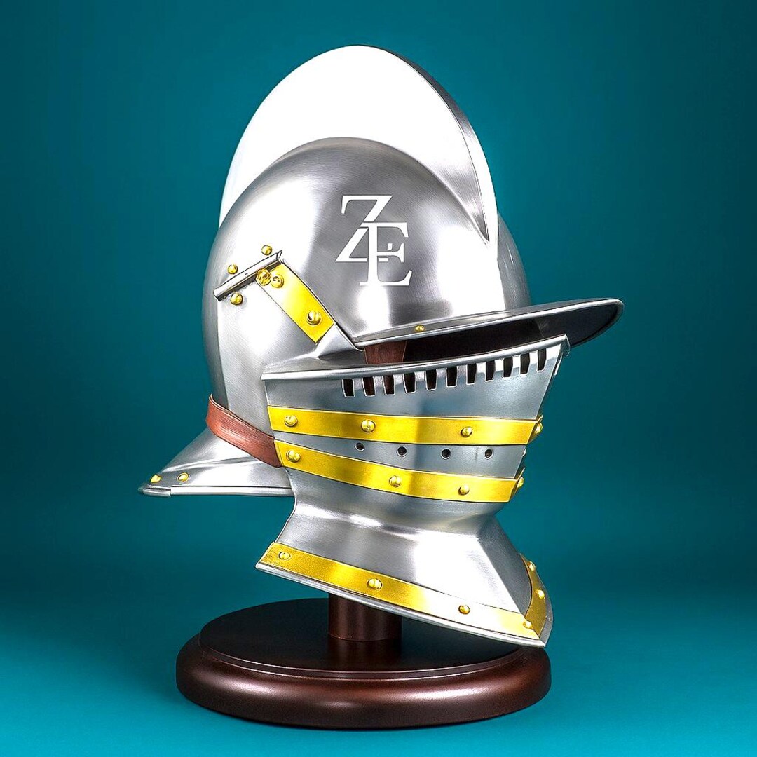 Medieval Burgonet Knight Helmet 18G Steel | Brass Accents | LARP SCA ...