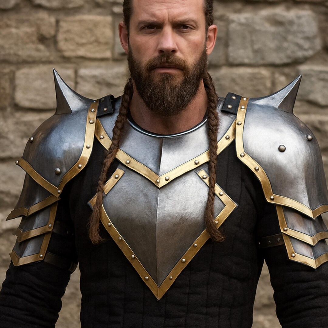Medieval Steel Shoulder Armor With Leather Mantle, Knight Pauldron Set ...