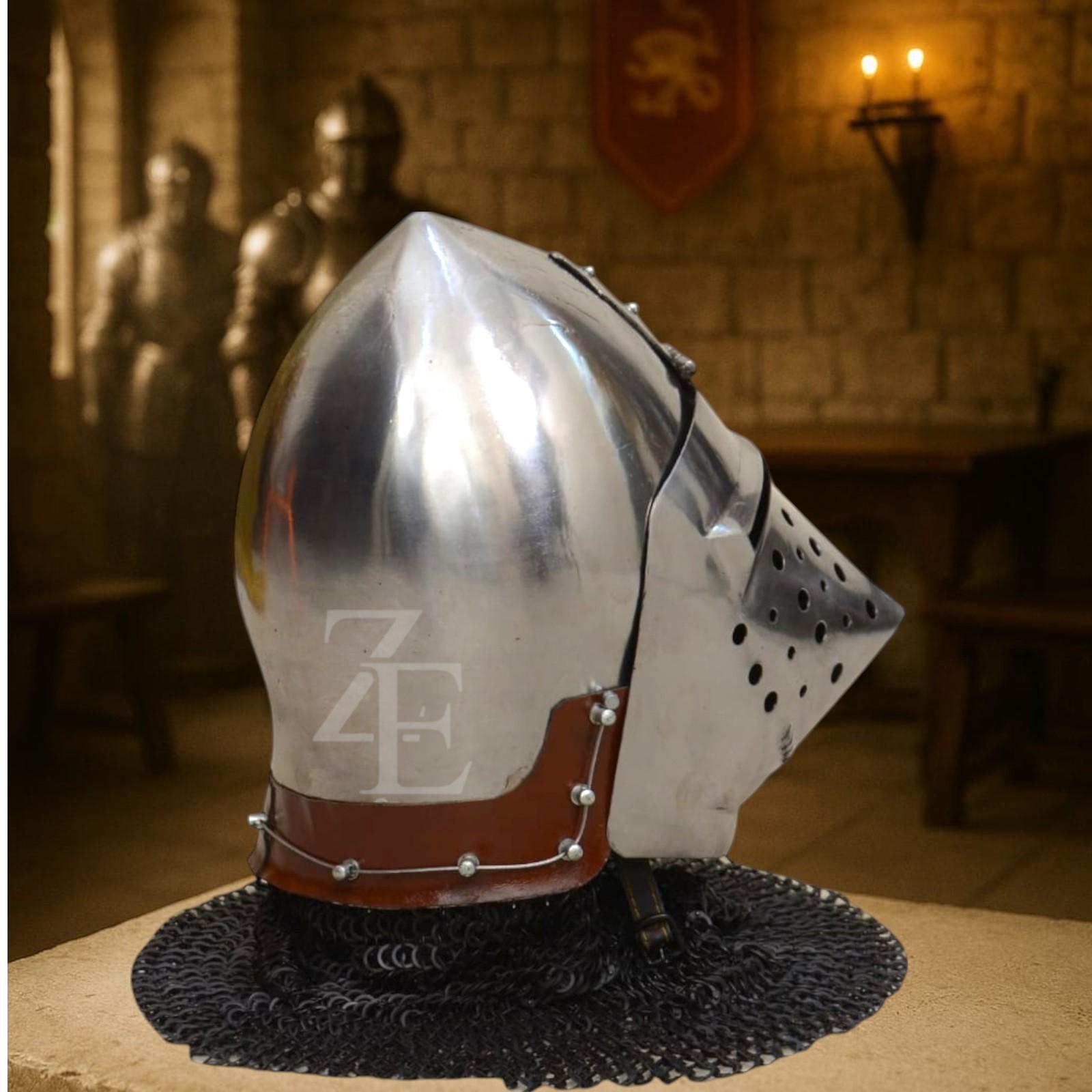 Houndskull Bascinet Helmet With Chainmail | 18G Steel Knight Armor - Etsy