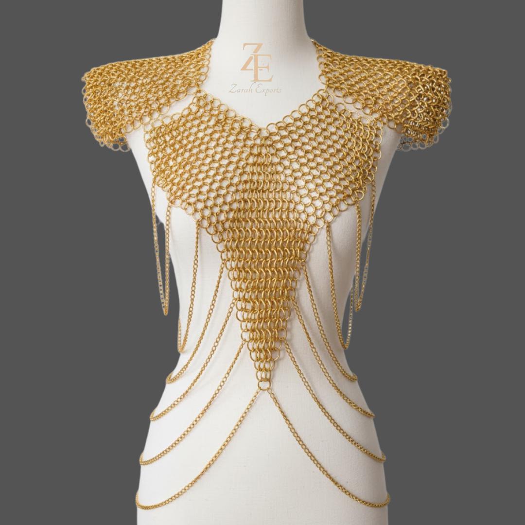 Handmade Silver Chainmail Shoulder Armor Dress, LARP Cosplay Body ...