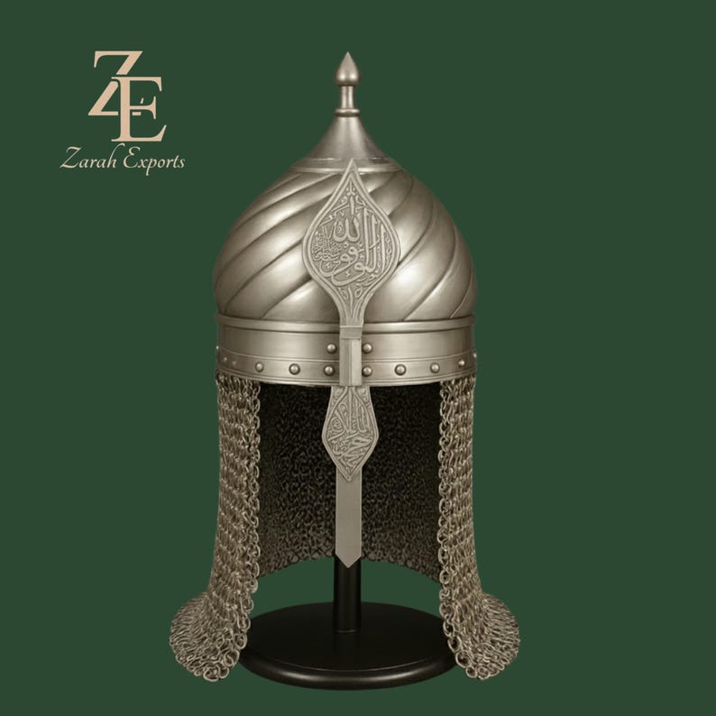 Oxidized Steel Islamic Calligraphy Turban Helmet With Chainmail ...