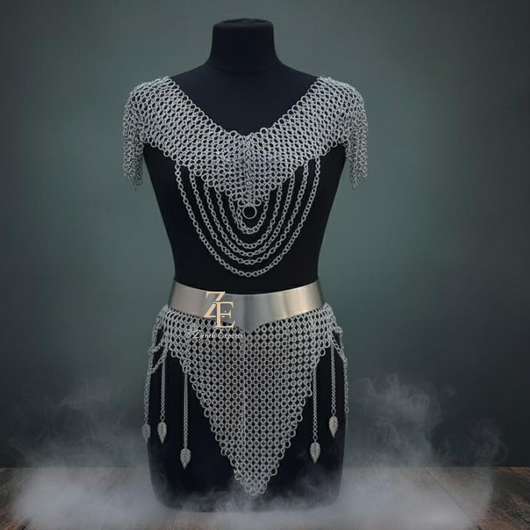 Handmade Chainmail Armor Dress, Silver Shoulder Plate, Gothic LARP ...
