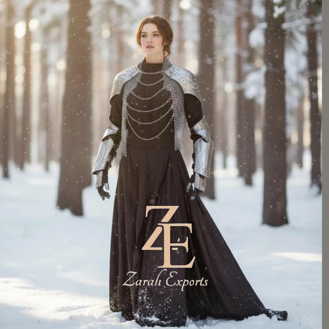 Handmade Engraved Lady Knight Armor Dress, Steel Chainmail Pauldron ...