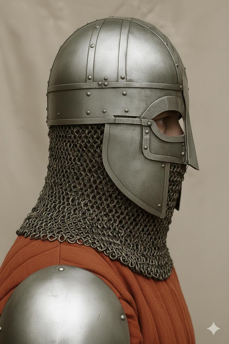 Medieval Crusader 18 Gauge Steel Helmet, Chainmail Knight Headpiece ...