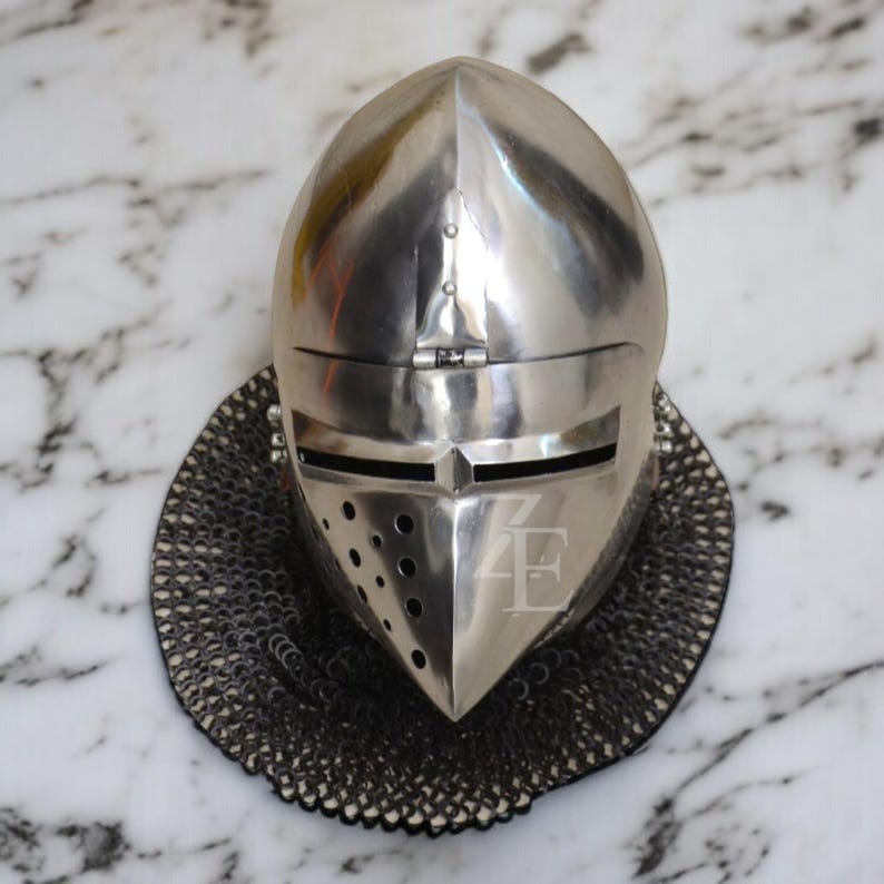 Houndskull Bascinet Helmet With Chainmail | 18G Steel Knight Armor - Etsy