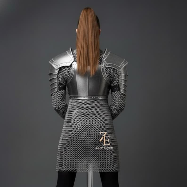Female Chainmail Armor Dress, Steel Shoulder Plates, Knight Cosplay ...