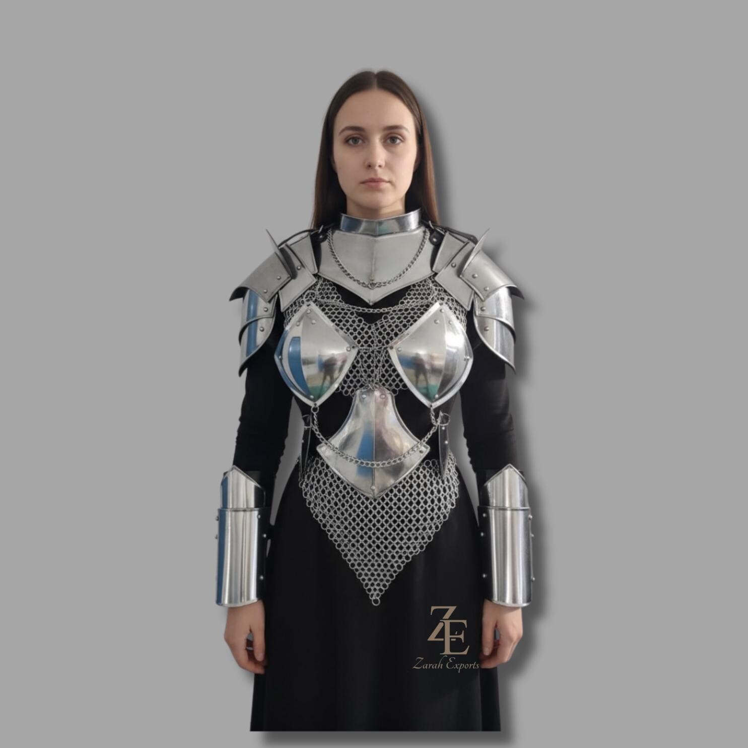 Lady Knight Steel Armor Set, Chainmail Cosplay Costume, Women's LARP ...