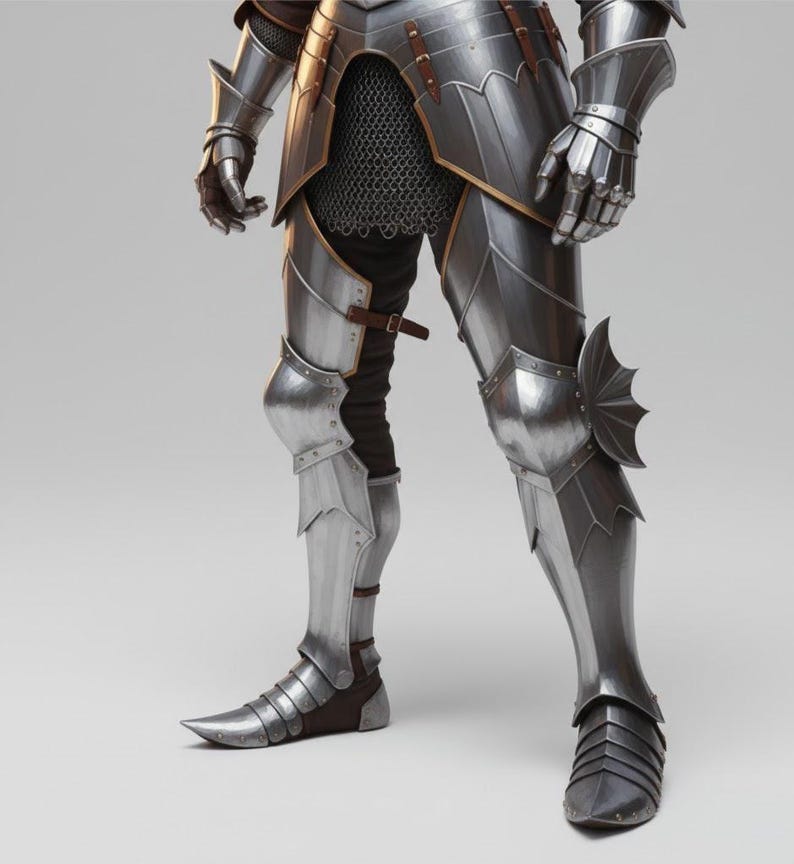 Epic Titanium, Spring, Stainless & Mild Steel Greaves and Sabatons Leg ...