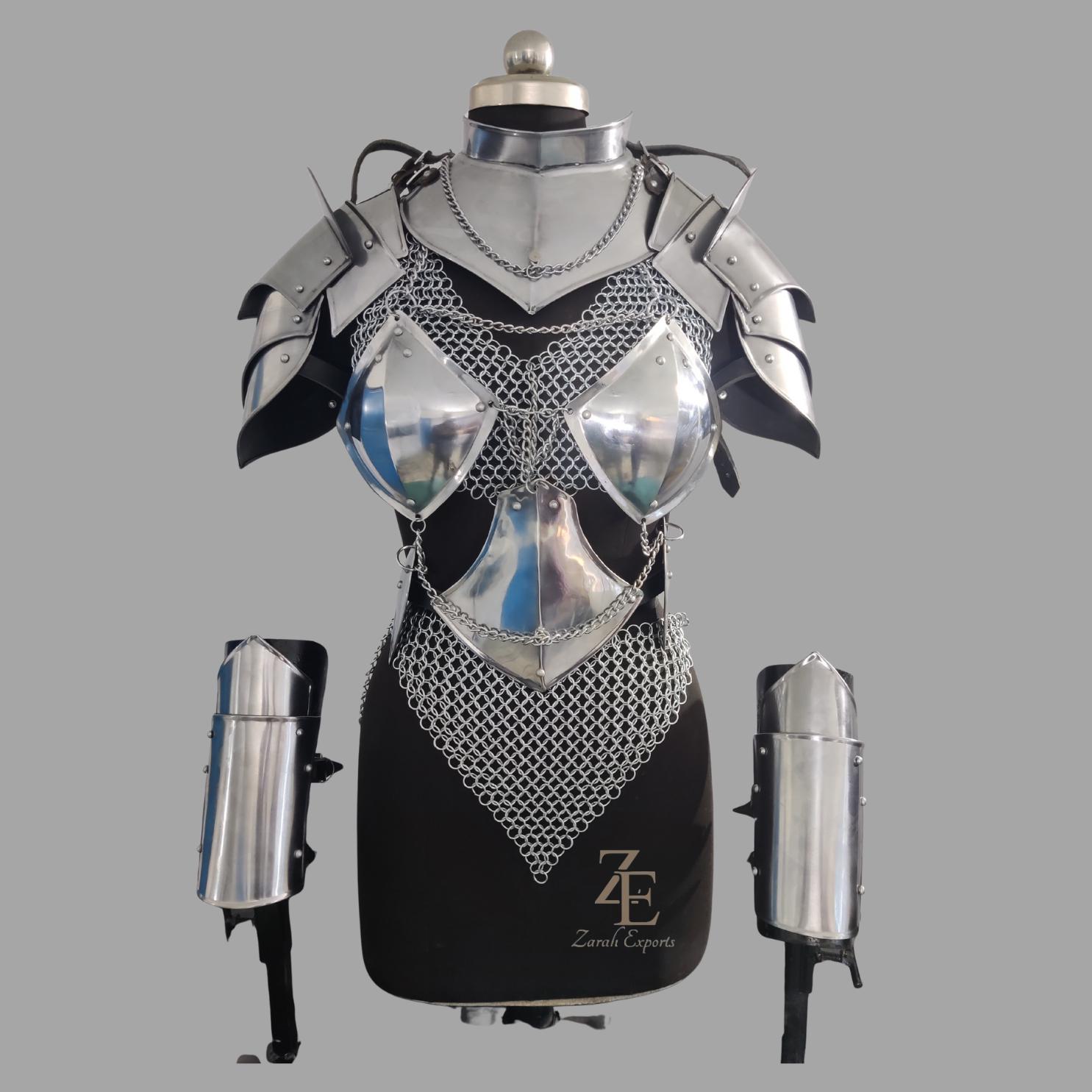 Lady Knight Steel Armor Set, Chainmail Cosplay Costume, Women's LARP ...