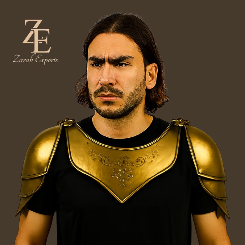 Golden Fantasy Knight Shoulder Armor With Ornate Chest Mantle, Medieval ...