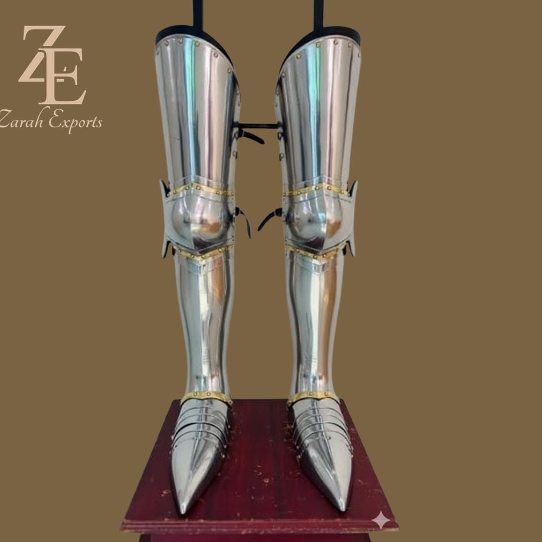 Medieval Steel Leg Armor With Pointed Sabaton Shoes, Full Greaves and ...