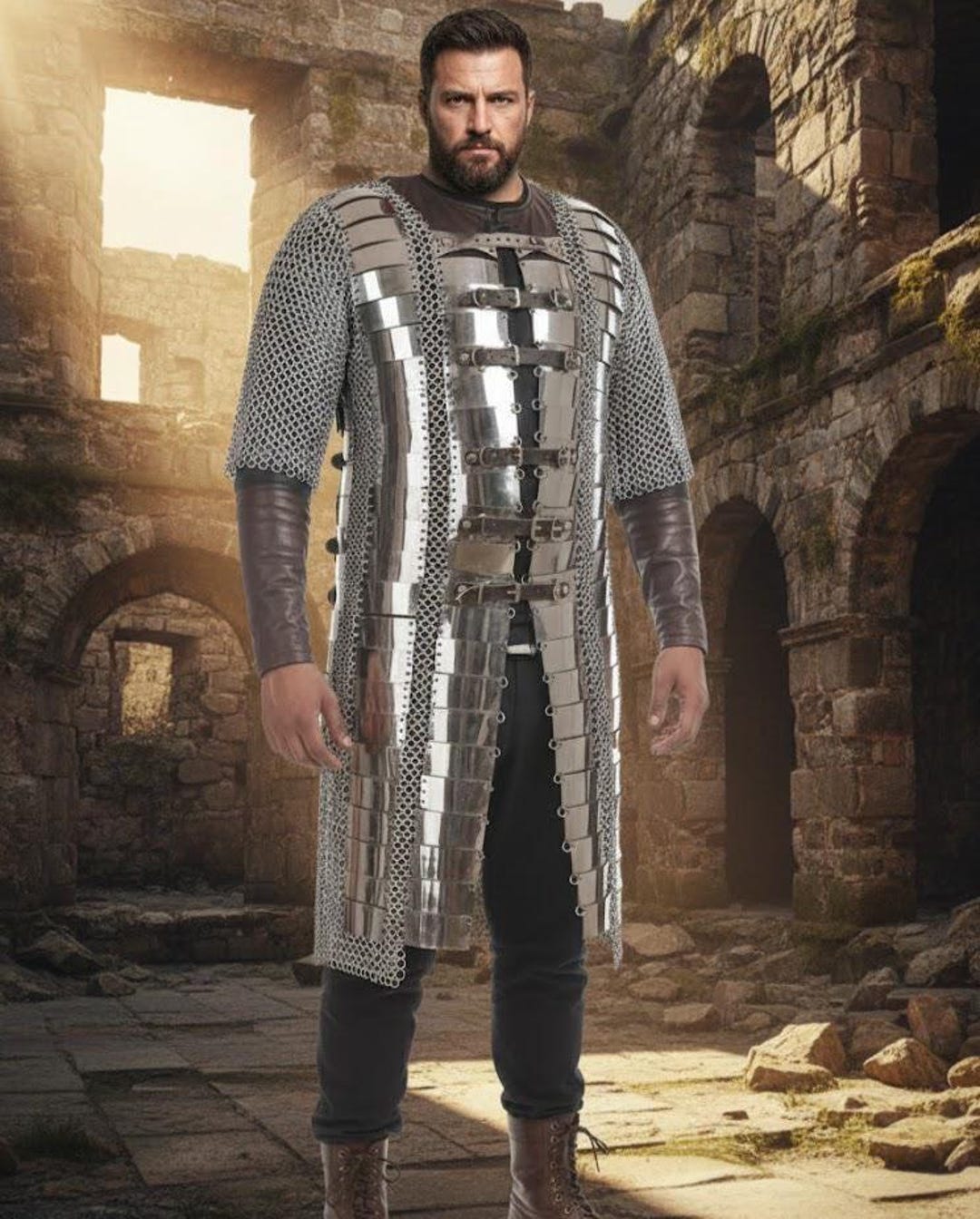 Medieval Steel Lamellar Armor Coat, Chainmail Sleeves, LARP Cosplay ...