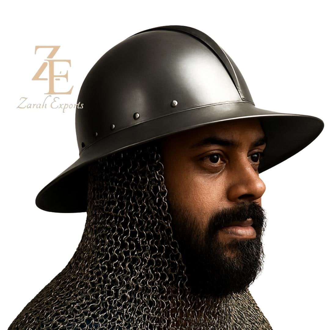 18 Gauge Steel Kettle Hat Helmet | Chainmail Aventail, LARP Reenactment ...