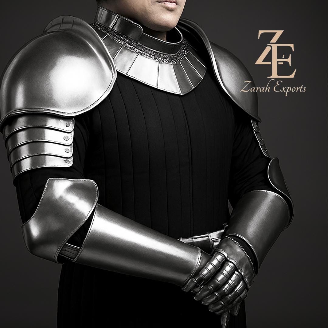 Black Knight Smooth Pauldron and Arm Armor Set, Glossy Gorget With Full ...