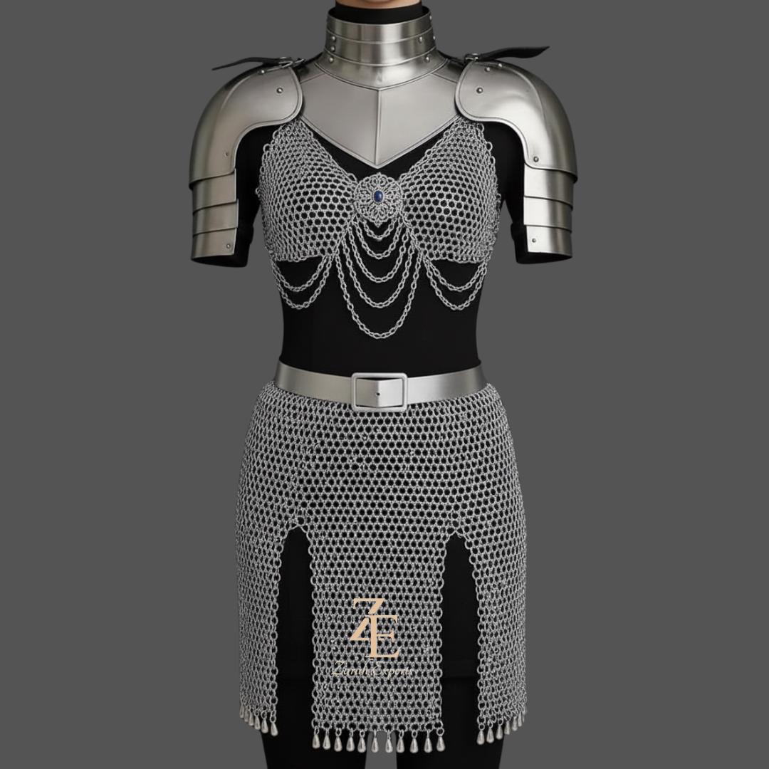 Female Knight Steel Cuirass Chainmail Armor Set, LARP Cosplay Costume ...