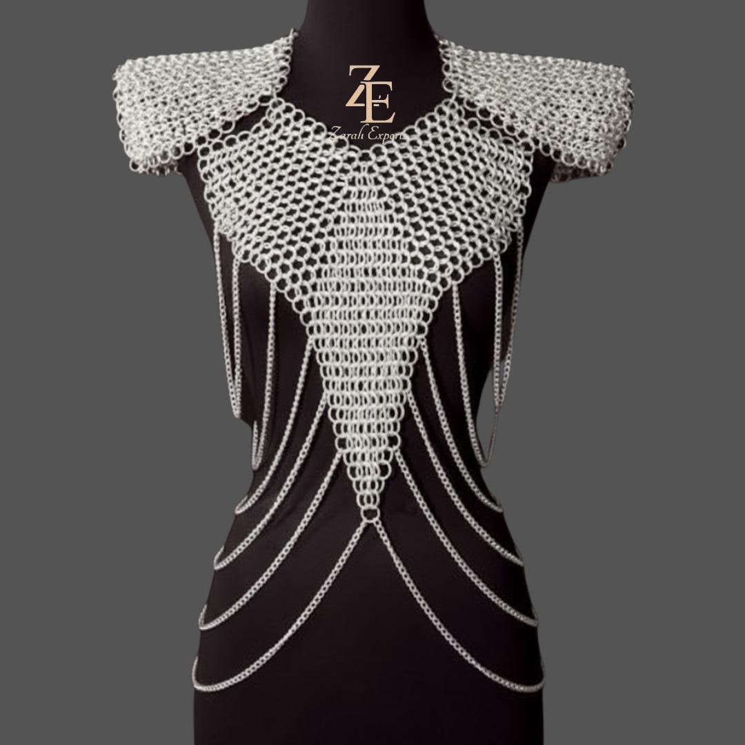 Handmade Silver Chainmail Shoulder Armor Dress, LARP Cosplay Body ...