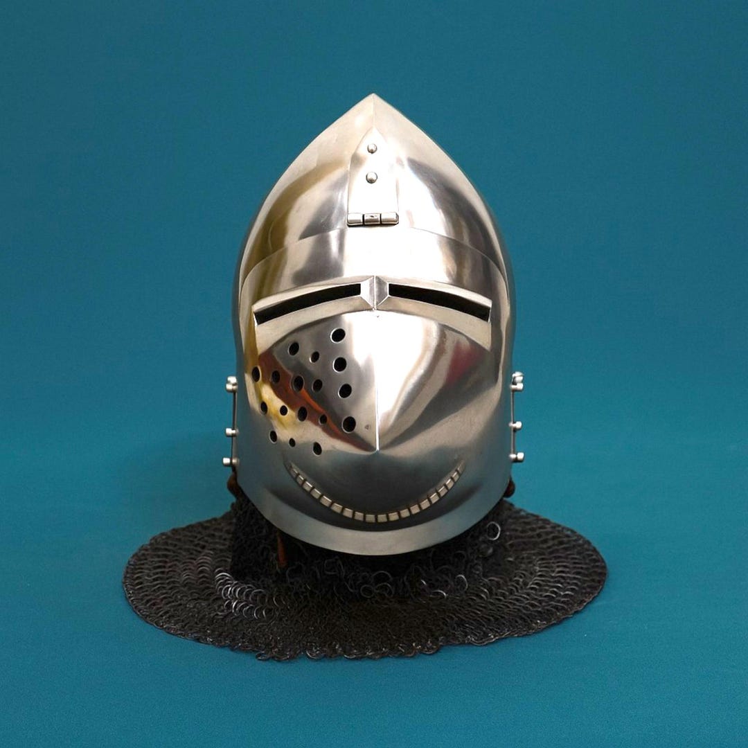 Houndskull Bascinet Helmet With Chainmail | 18G Steel Knight Armor - Etsy