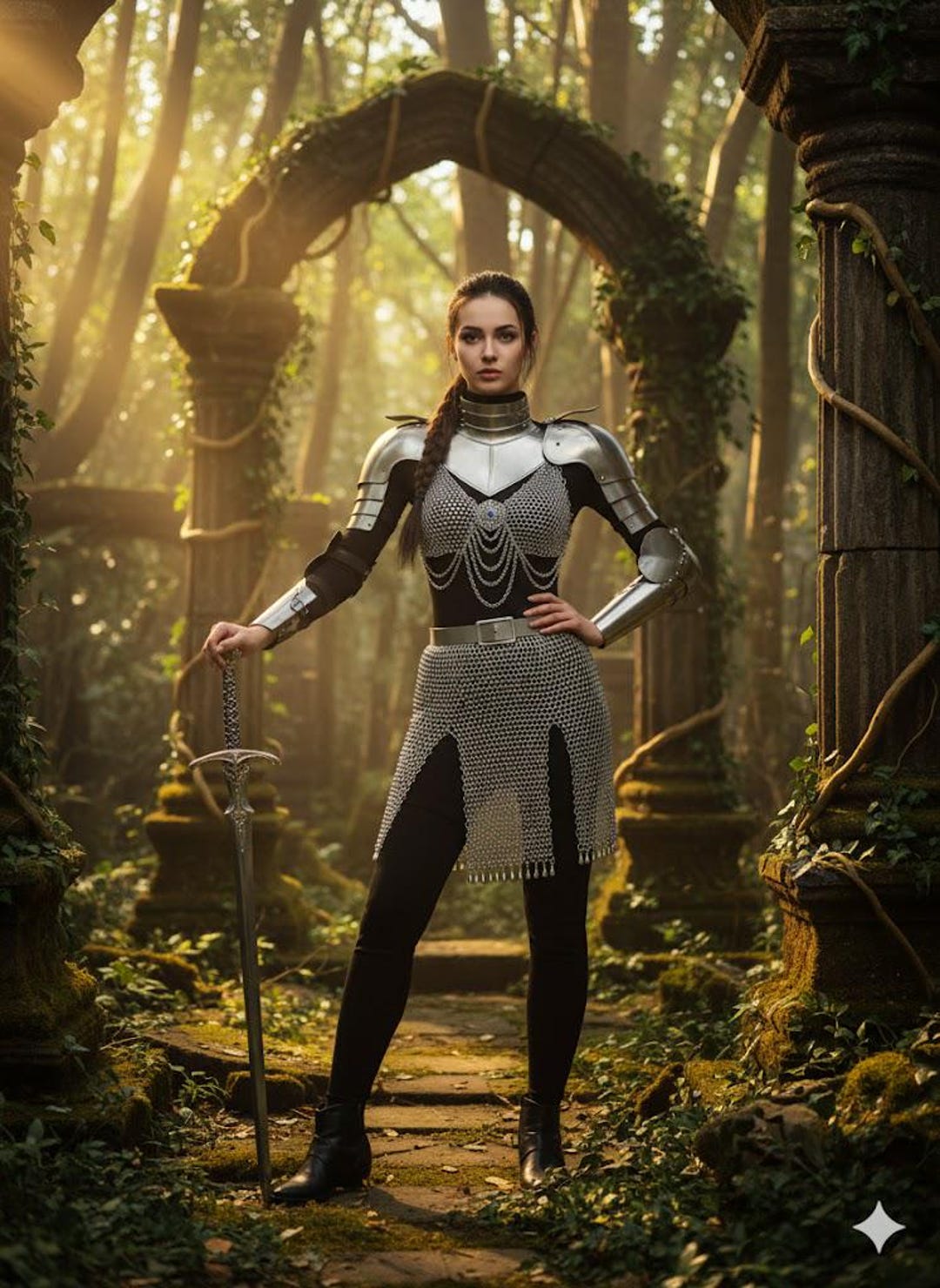 Female Knight Steel Cuirass Chainmail Armor Set, LARP Cosplay Costume ...