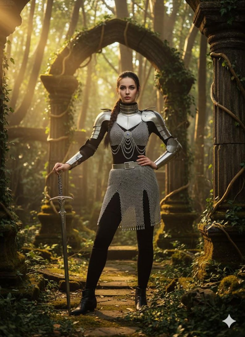 Female Knight Steel Cuirass Chainmail Armor Set, LARP Cosplay Costume ...
