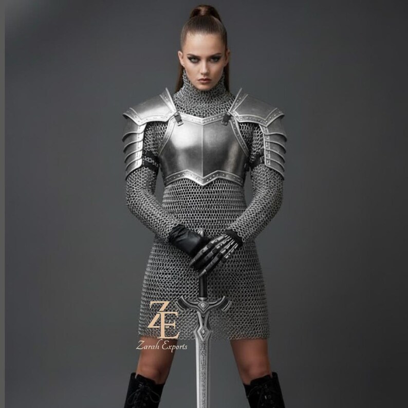 Female Chainmail Armor Dress, Steel Shoulder Plates, Knight Cosplay ...
