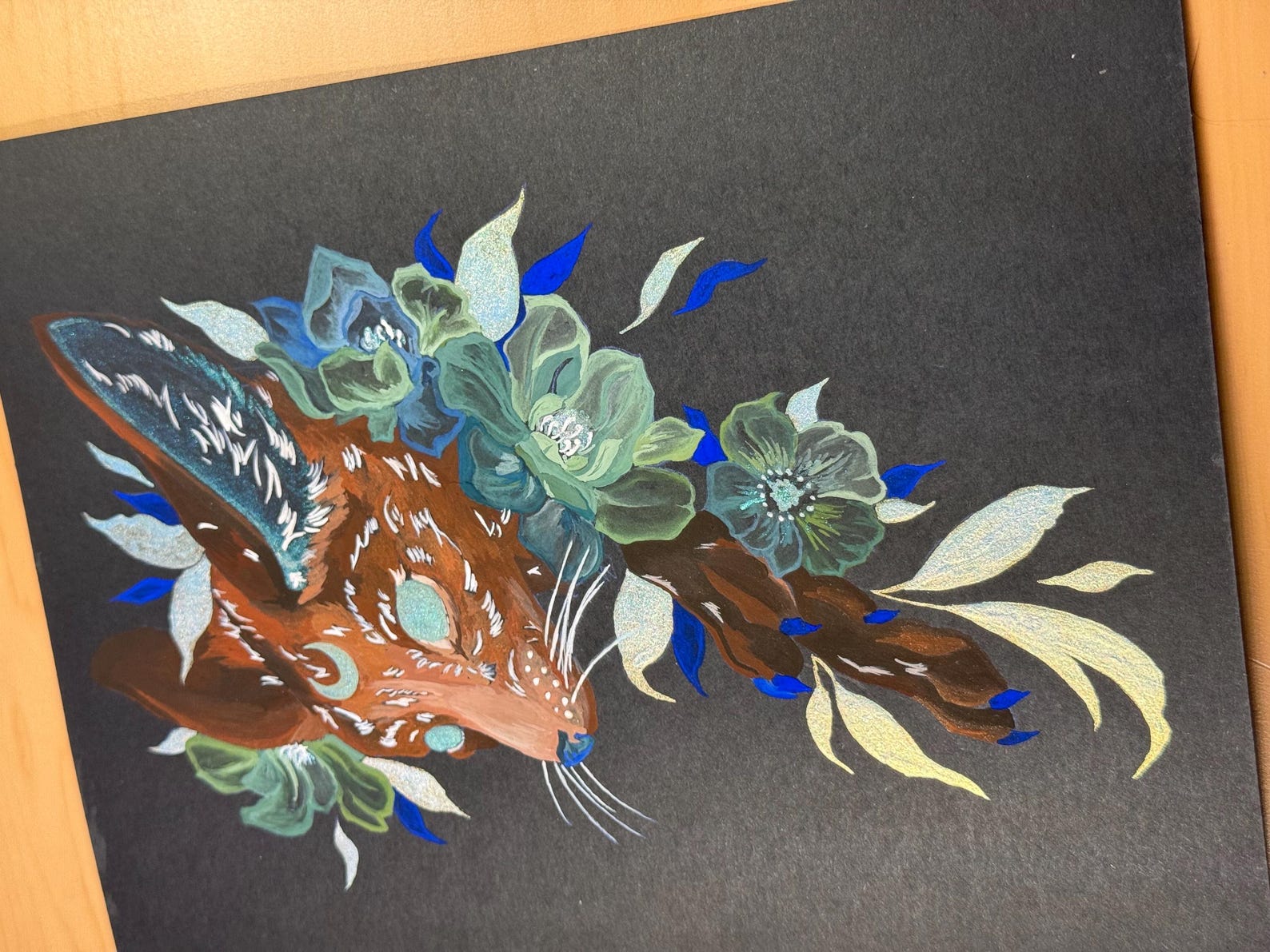 Crescent Moon Fox - Colorshift Gouache Watercolor Painting - Etsy