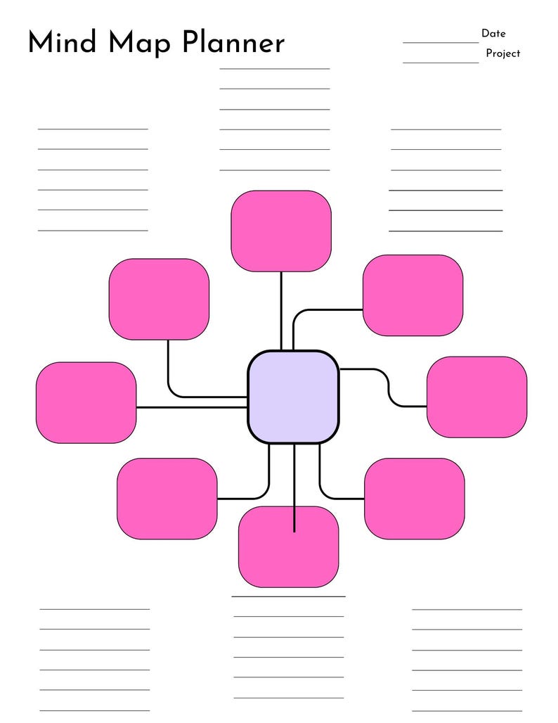 Mind Mapping Tool, Printable Mind Map Template Planner, Brainstorm Diagrams for Study and ...