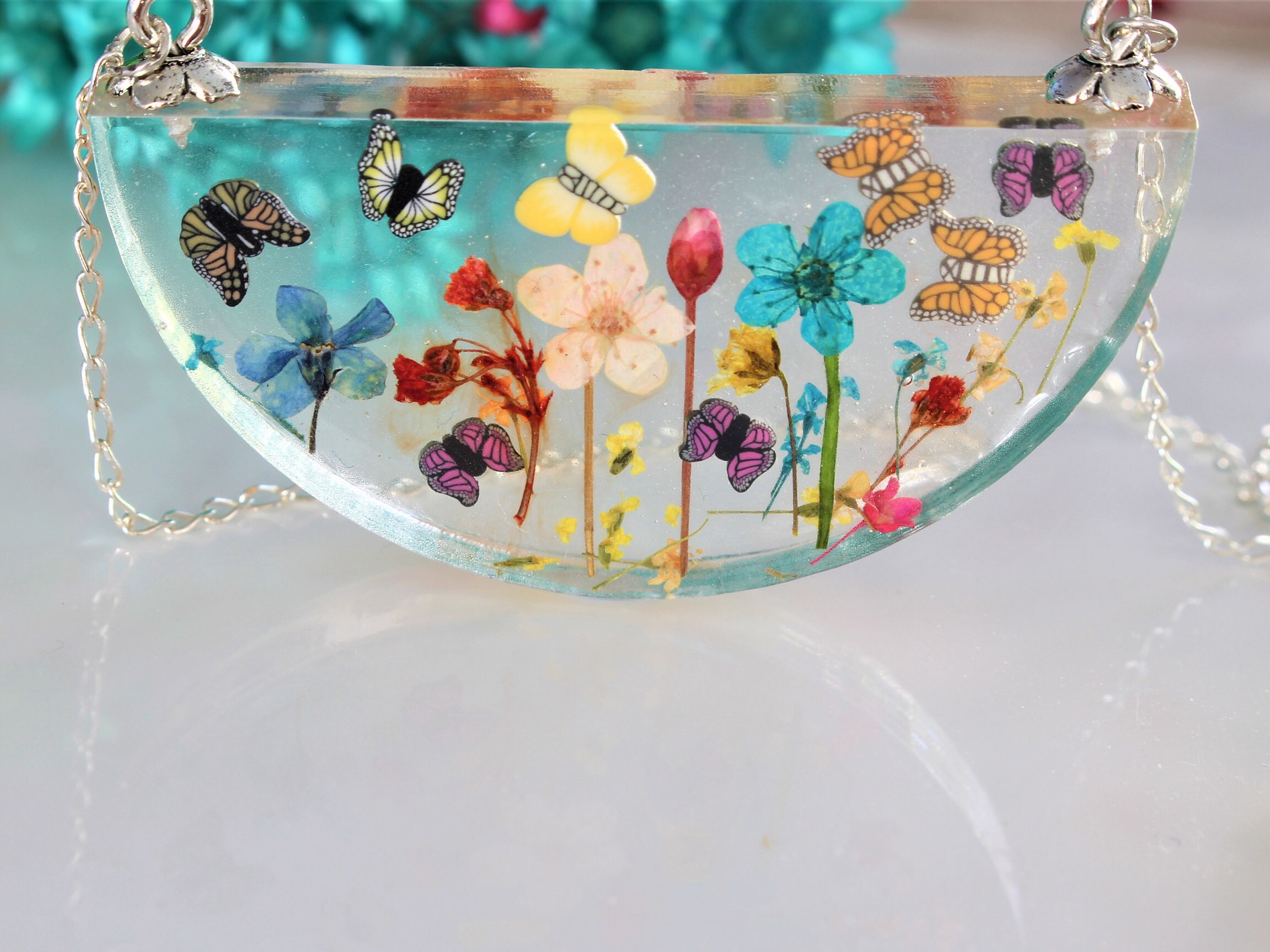 Pressed Flower Necklace Wildflower Garden Real Flower | Etsy