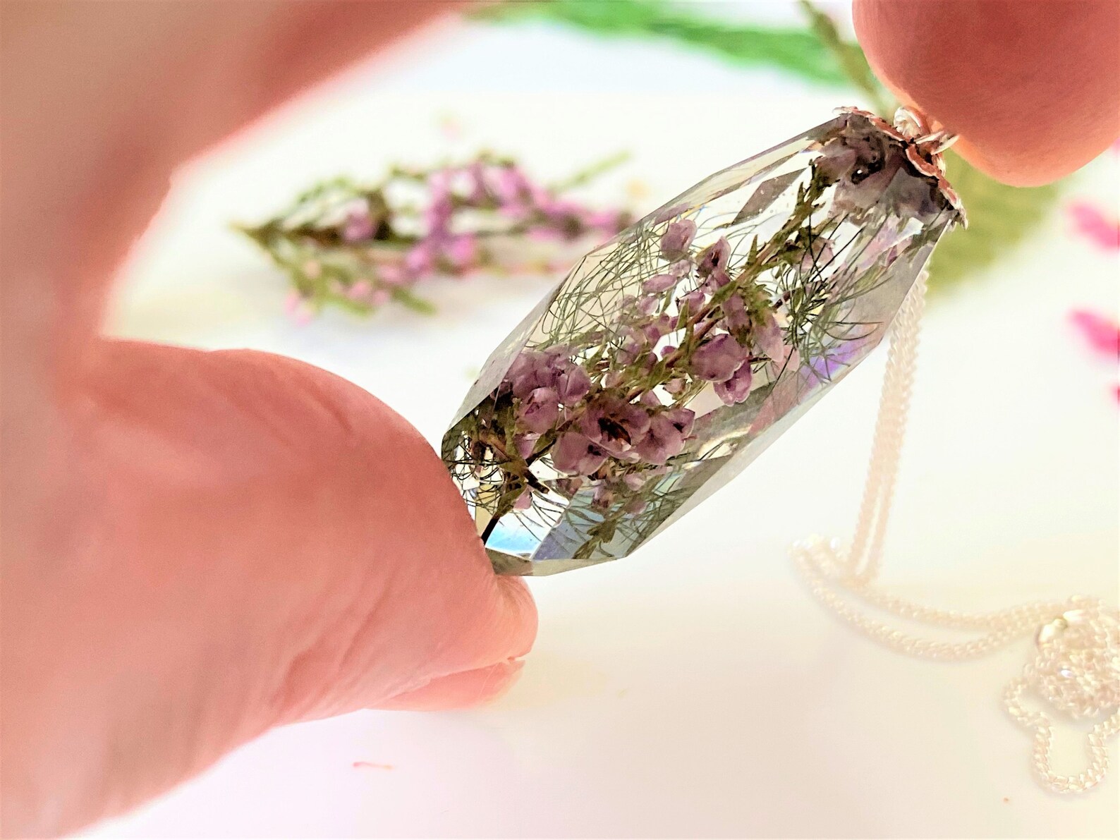 Heather Necklace Real Flower Necklace Crystal Necklace | Etsy