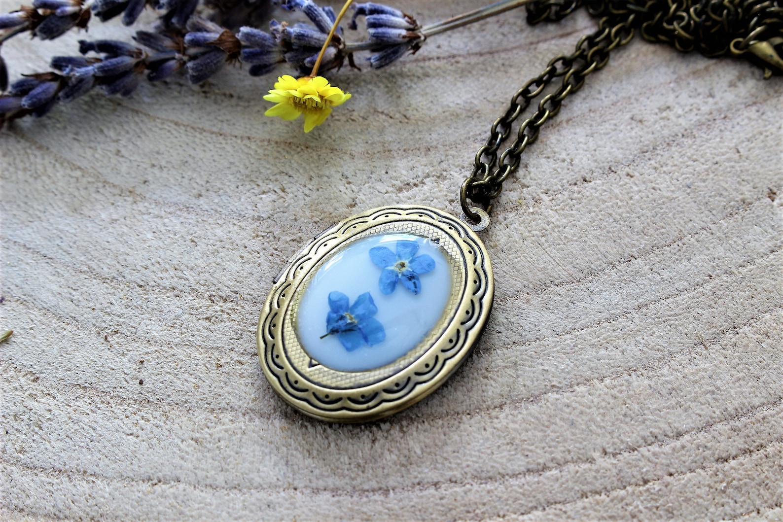 Vintage Brass Locket With Forget Me Nots Real Flower - Etsy