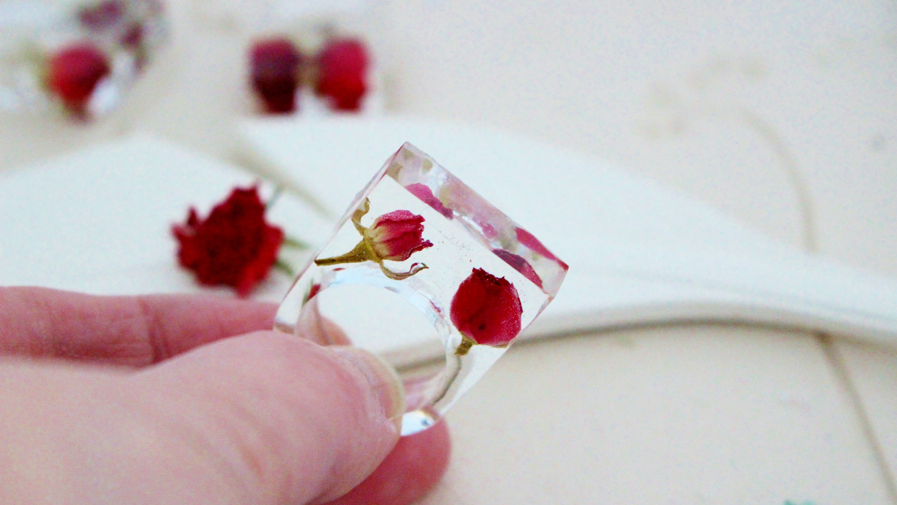Rose Resin Ring Red Rosebuds Ring Transparent Resin | Etsy