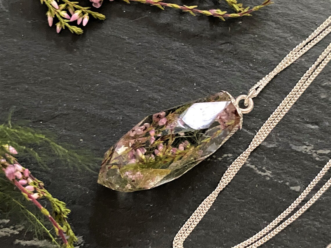 Heather Necklace Real Flower Necklace Crystal Necklace | Etsy