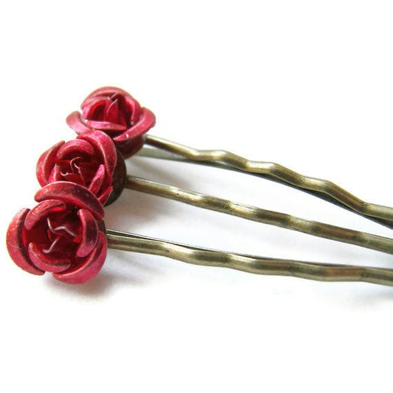Red Rose Bobby Pin Set Christmas Gift Gift for Mum - Etsy UK