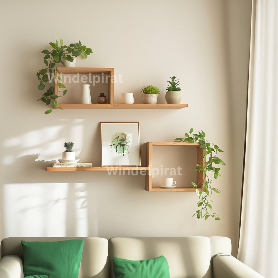 Solid Wood Display Shelf 45x 36, Square Floating Wall Shelves, Rustic ...