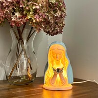 Blessed Mother Resin Wood Lamp,virgin Mary, Christian Art,christian ...