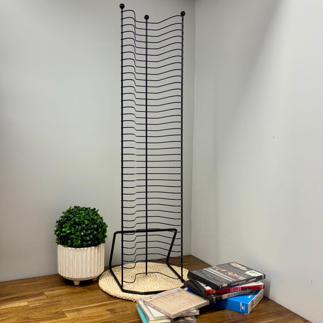 Vintage Black Metal CD and DVD Rack – Vertical Rack for 38 Cds + 1 ...