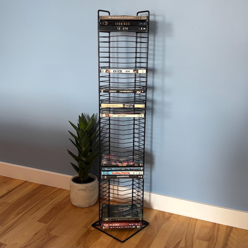 Large Vintage Black Metal Rack for Dvds and Video Games, Sturdy ...