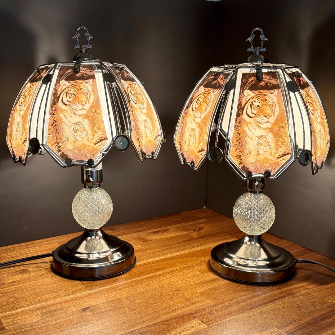 Vintage Touch Lamp With 3 Brightness Settings – Tiger Glass Shade – 90s ...
