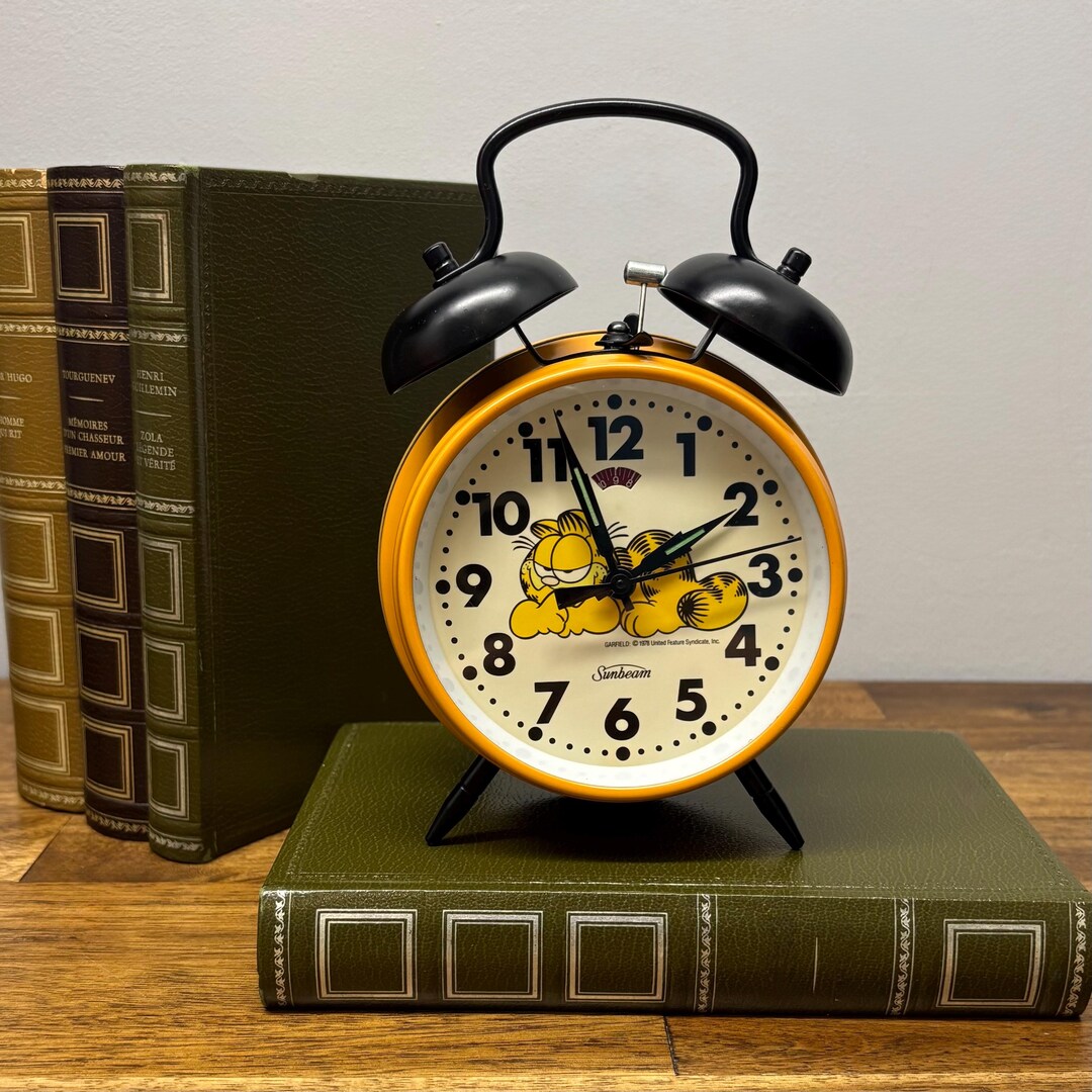 Garfield Sunbeam 1978 Alarm Clock, Double Bell, Orange Metal, Bedroom ...