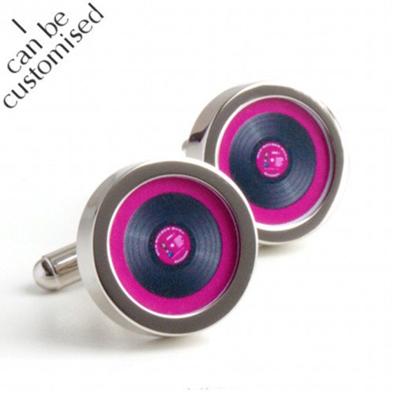 Vinyl DJ Cufflinks in Pink Spin the Record Right Round Baby | Etsy